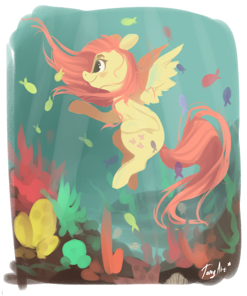 #1226794 - safe, artist:tamyarts, fluttershy, fish, g4, female, looking ...