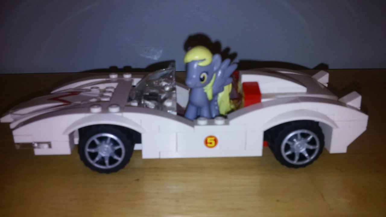 #1233862 - safe, derpy hooves, pegasus, pony, car, female, lego, mach 5 ...