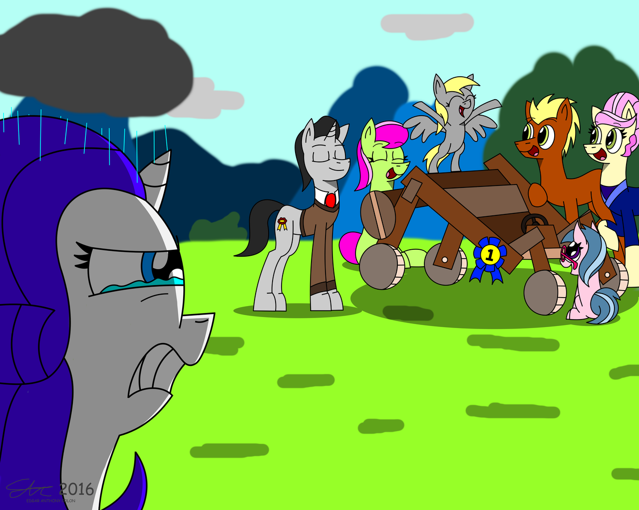 #1219031 - safe, artist:derpanater, blue lily, derpy hooves, meadow ...