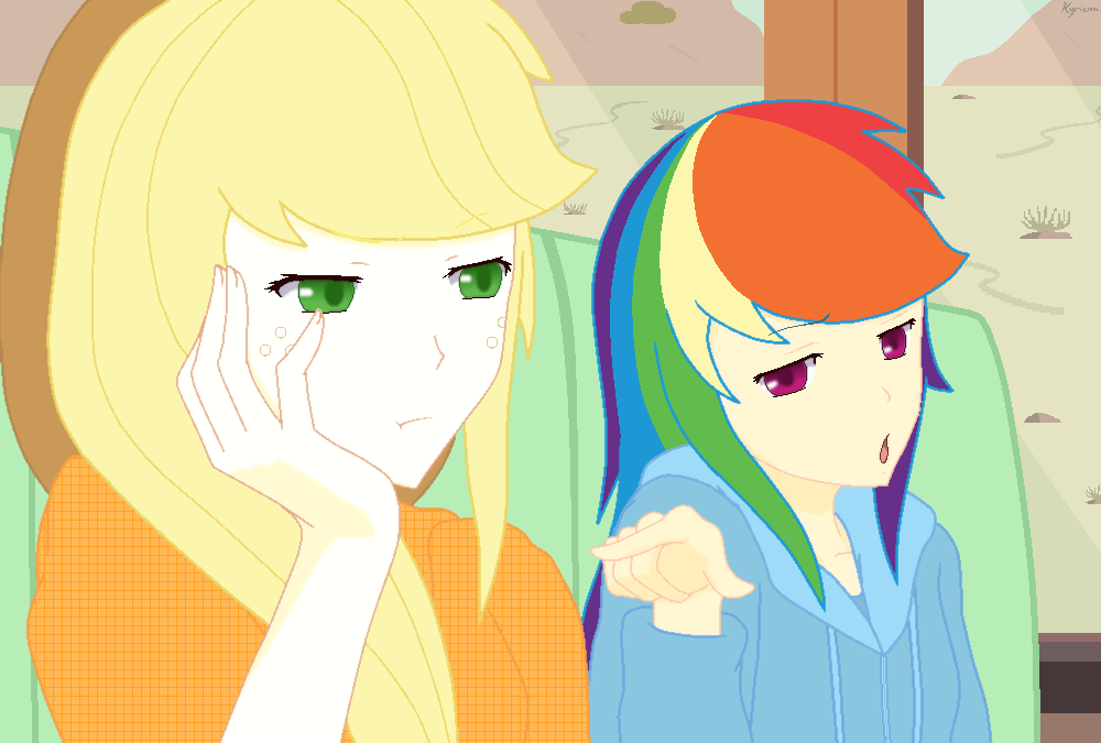 #1239090 - safe, artist:kyriena, applejack, rainbow dash, human ...