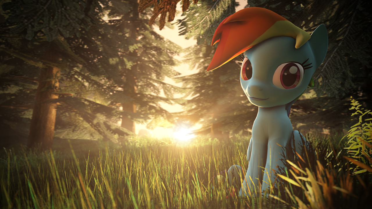 #1249010 - safe, artist:argodaemon, rainbow dash, 3d, female, forest ...