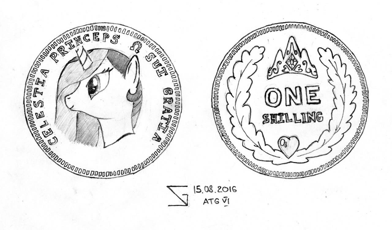 #1251854 - safe, artist:s-guide, princess celestia, coin, female ...