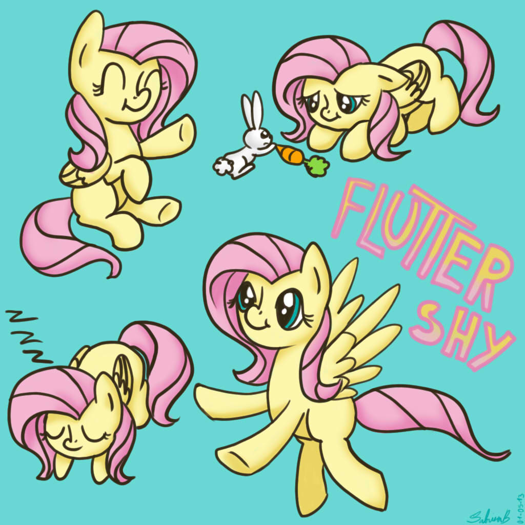 #1254288 - safe, artist:sabrib, fluttershy, rabbit, carrot, cute ...