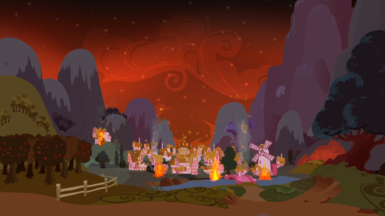 #1256347 - safe, artist:trixiemoon, g4, destruction, disaster, embers ...