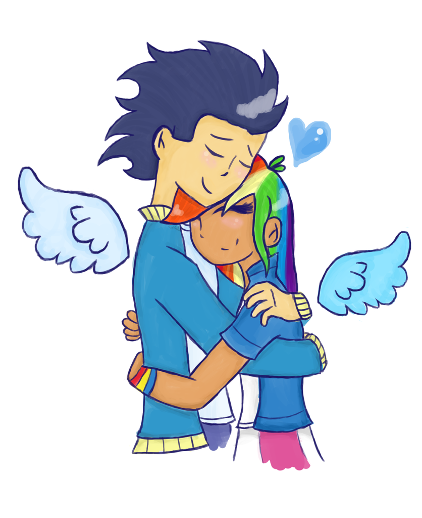 #1258214 - safe, artist:sisirr, rainbow dash, soarin', human, hug ...