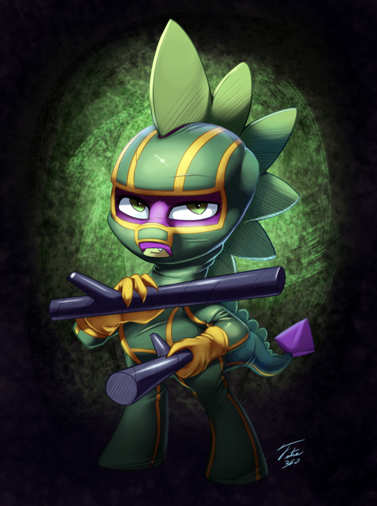 #1259437 - safe, artist:tsitra360, spike, dragon, badass, clothes ...