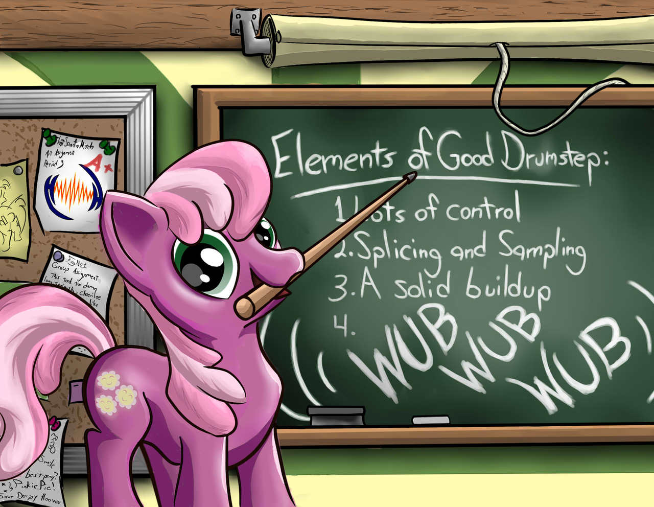 #1240374 - safe, artist:fign01, cheerilee, pony, chalkboard, dubstep ...