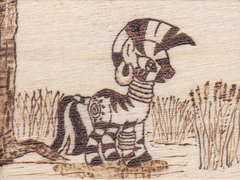 #1572973 - safe, artist:malte279, zecora, zebra, pyrography, traditional art - Derpibooru