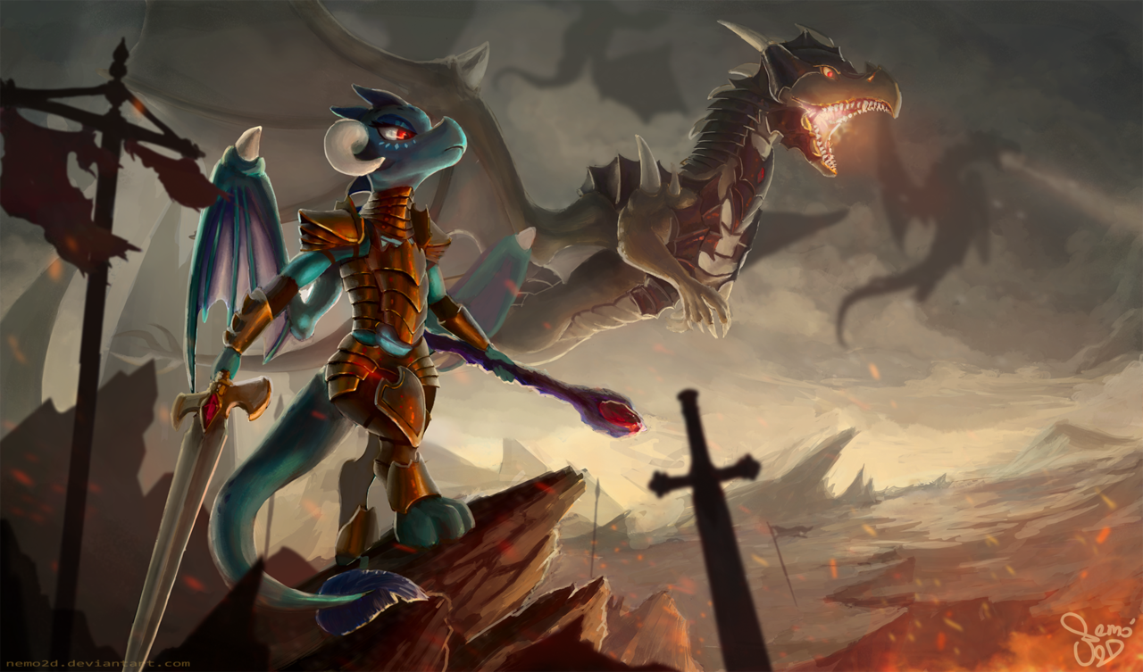 #1553862 - safe, artist:nemo2d, princess ember, oc, oc:tsuria, dragon ...