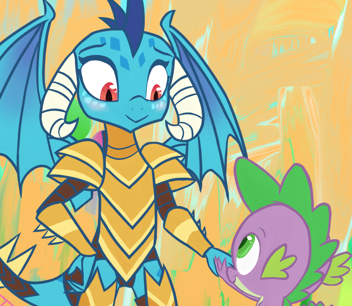 #1586609 - safe, artist:thcn, princess ember, spike, dragon, g4 ...