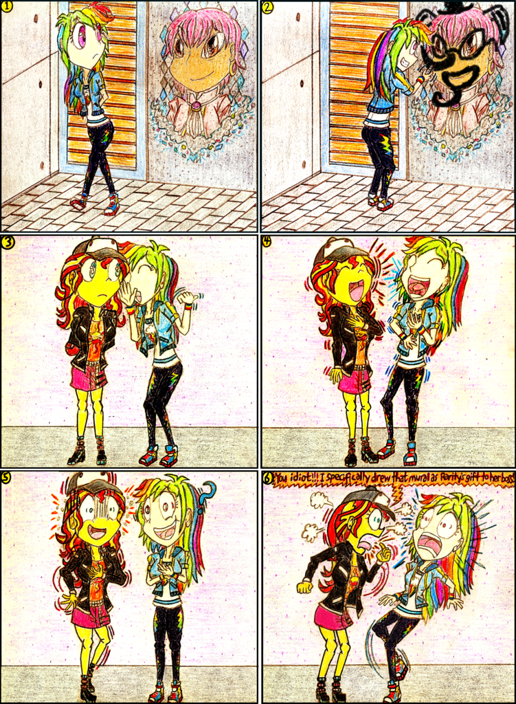 #1590134 - safe, artist:meiyeezhu, prim hemline, rainbow dash, sunset ...