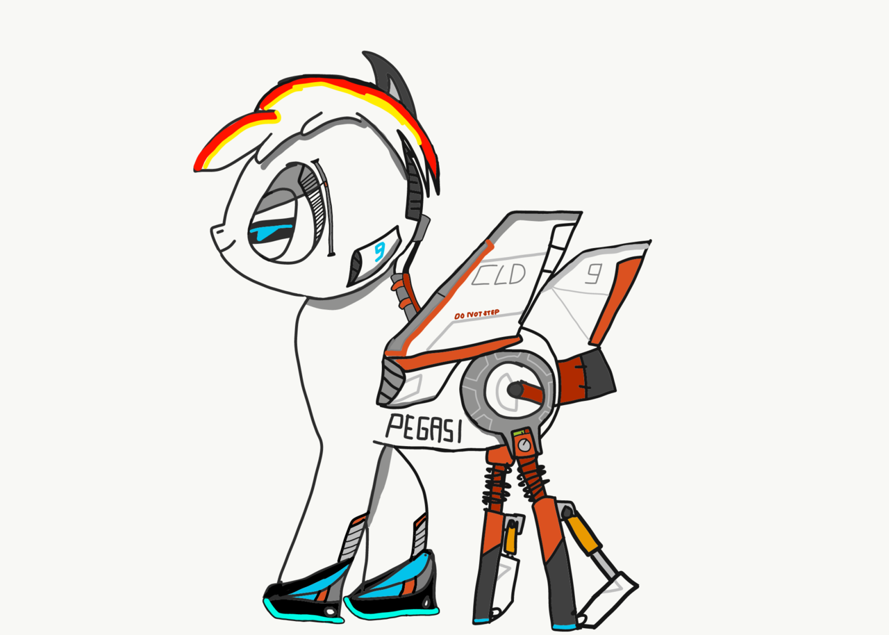 #1592623 - safe, artist:calveen, oc, oc only, oc:cloud9, cyborg, pegasus, pony, robot, simple ...