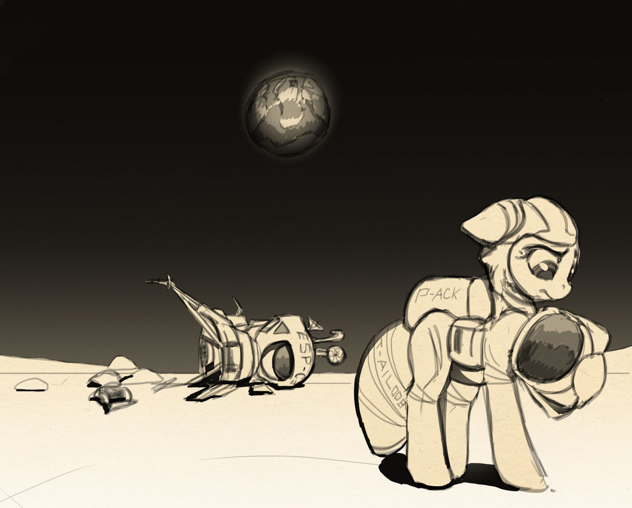 #1604556 - semi-grimdark, artist:lunebat, pony, astronaut, female ...