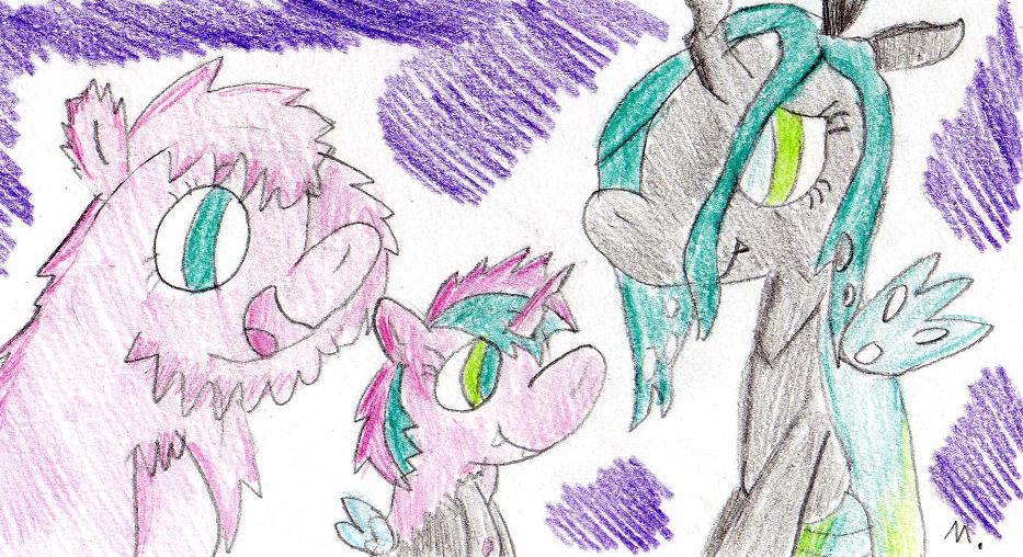 #1608577 - safe, artist:ptitemouette, queen chrysalis, oc, oc:fluffle ...