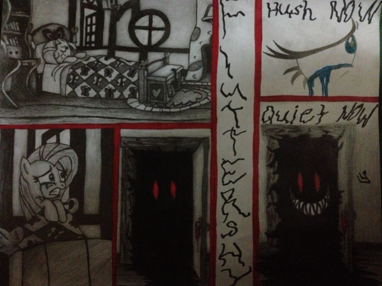 #1599820 - semi-grimdark, artist:evil-nightmares, fluttershy, g4, comic, crying, fangs, high res ...