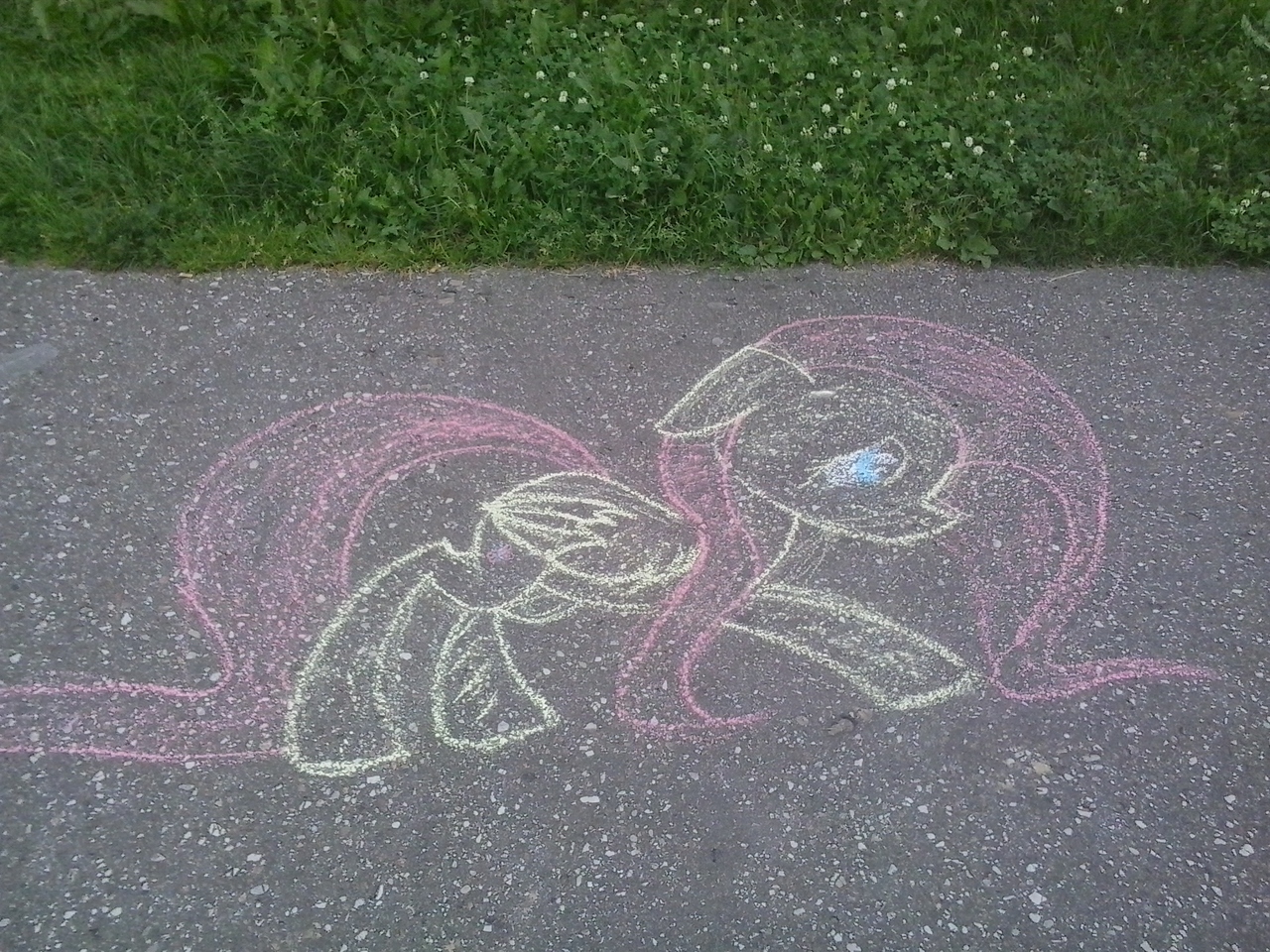 #1620885 - safe, artist:lixthefork, fluttershy, pony, g4, chalk drawing ...