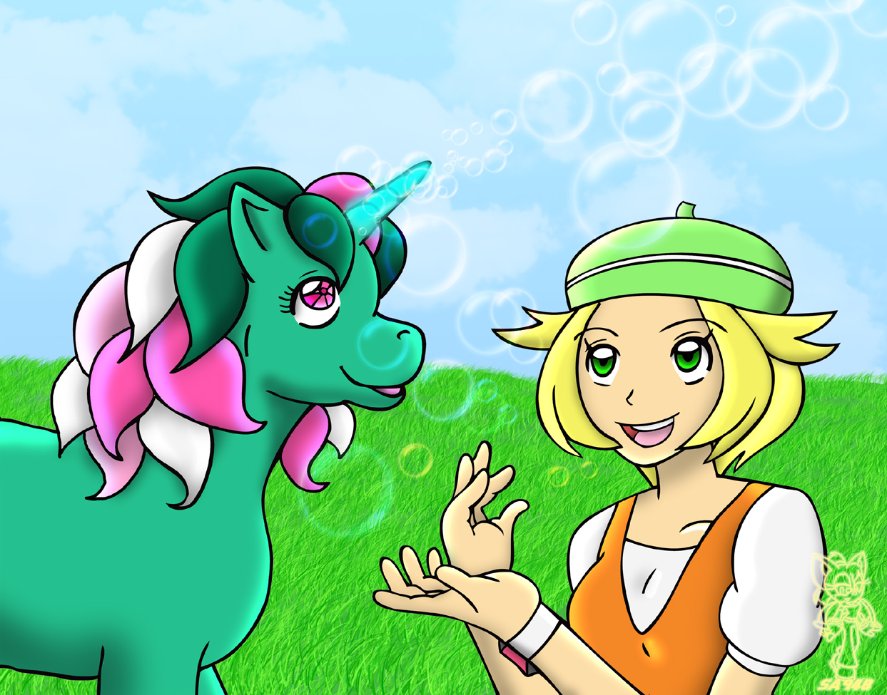 #1367548 - safe, artist:sonicangel948, fizzy, g1, bianca, bubble ...