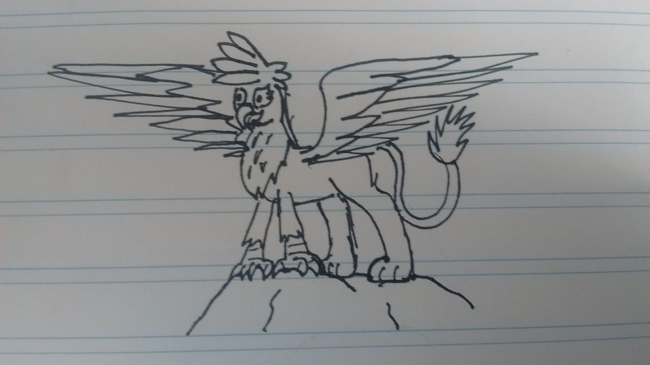 #1376527 - safe, artist:summerium, oc, oc only, oc:kalimu, griffon, doodle, grayscale, lined ...