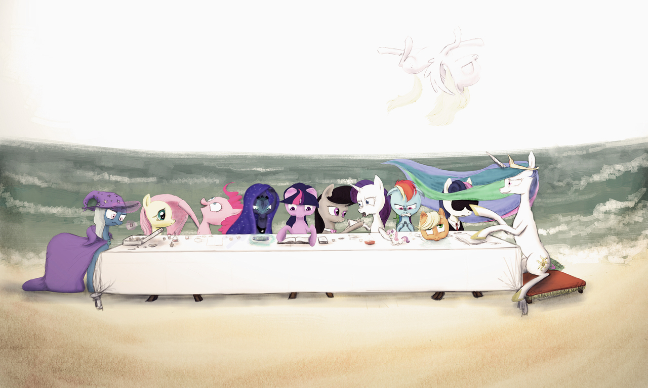 #1385611 - safe, artist:plotcore, applejack, bon bon, derpy hooves ...