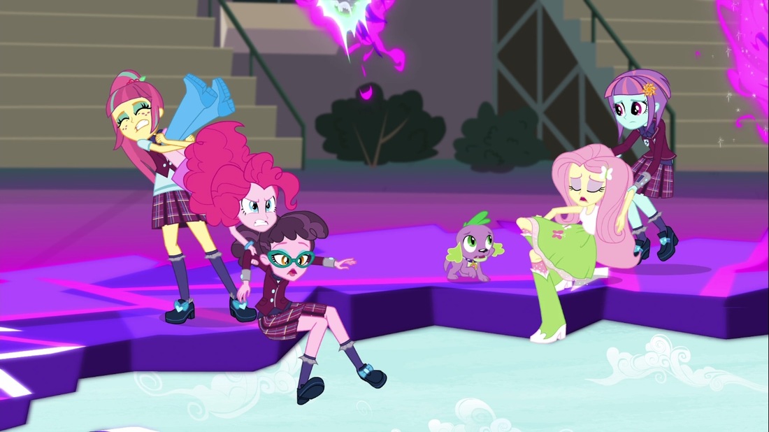 #1390486 - safe, screencap, fluttershy, pinkie pie, sour sweet, spike ...