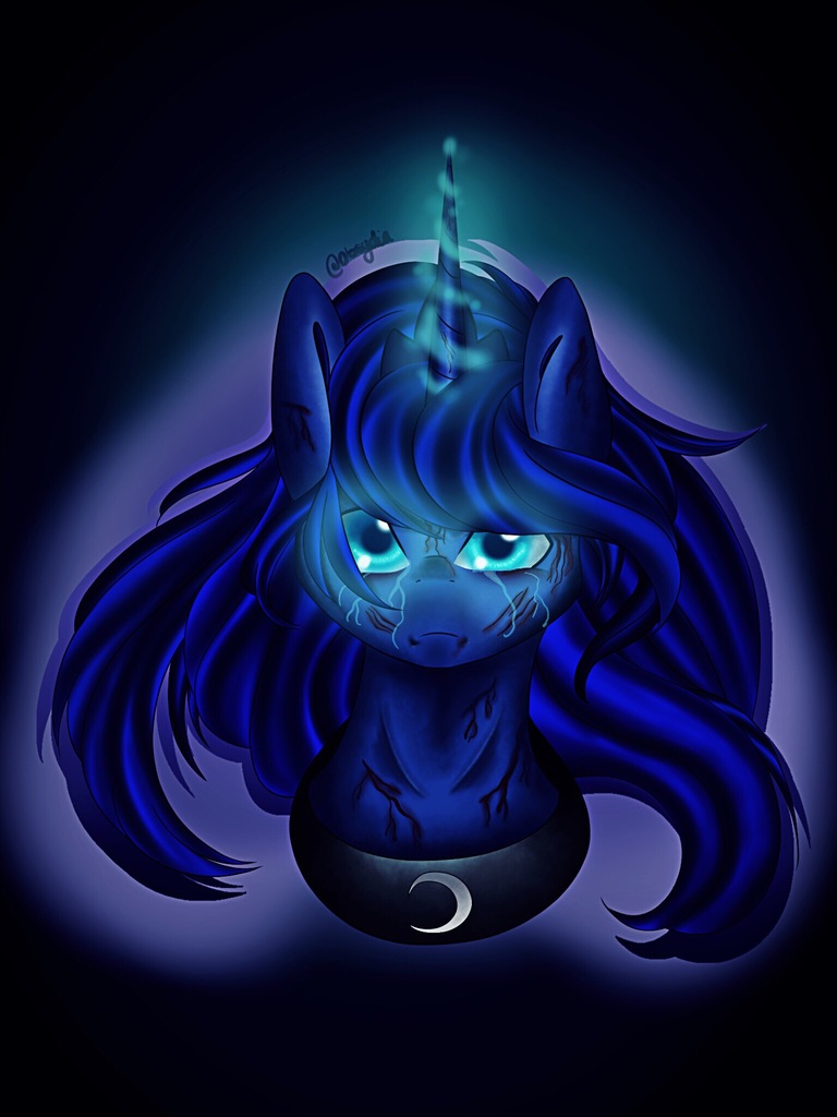 #1377540 - safe, artist:0bsydia, princess luna, pony, g4, bust, crying ...