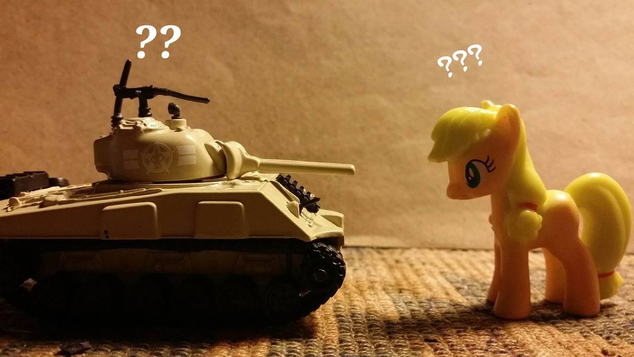 #1396024 - safe, applejack, g4, female, hatless, irl, m4 sherman ...