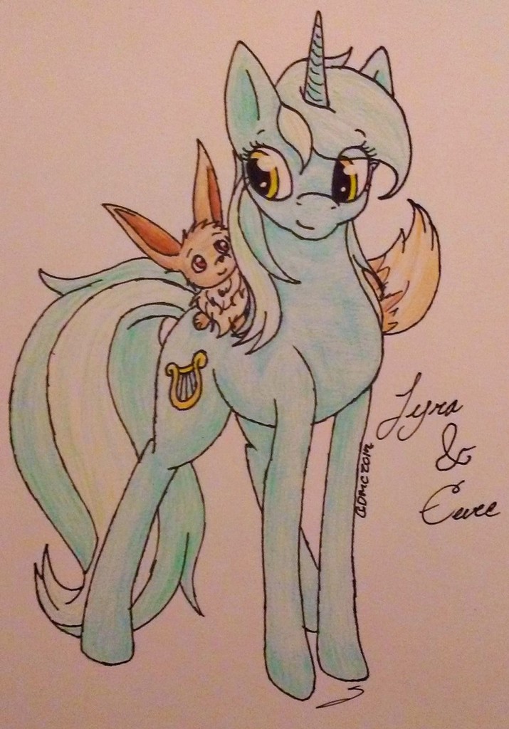 #1433110 - safe, artist:anxiouslilnerd, lyra heartstrings, eevee, pony ...