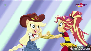 #1436799 - safe, screencap, applejack, sunset shimmer, dance magic ...