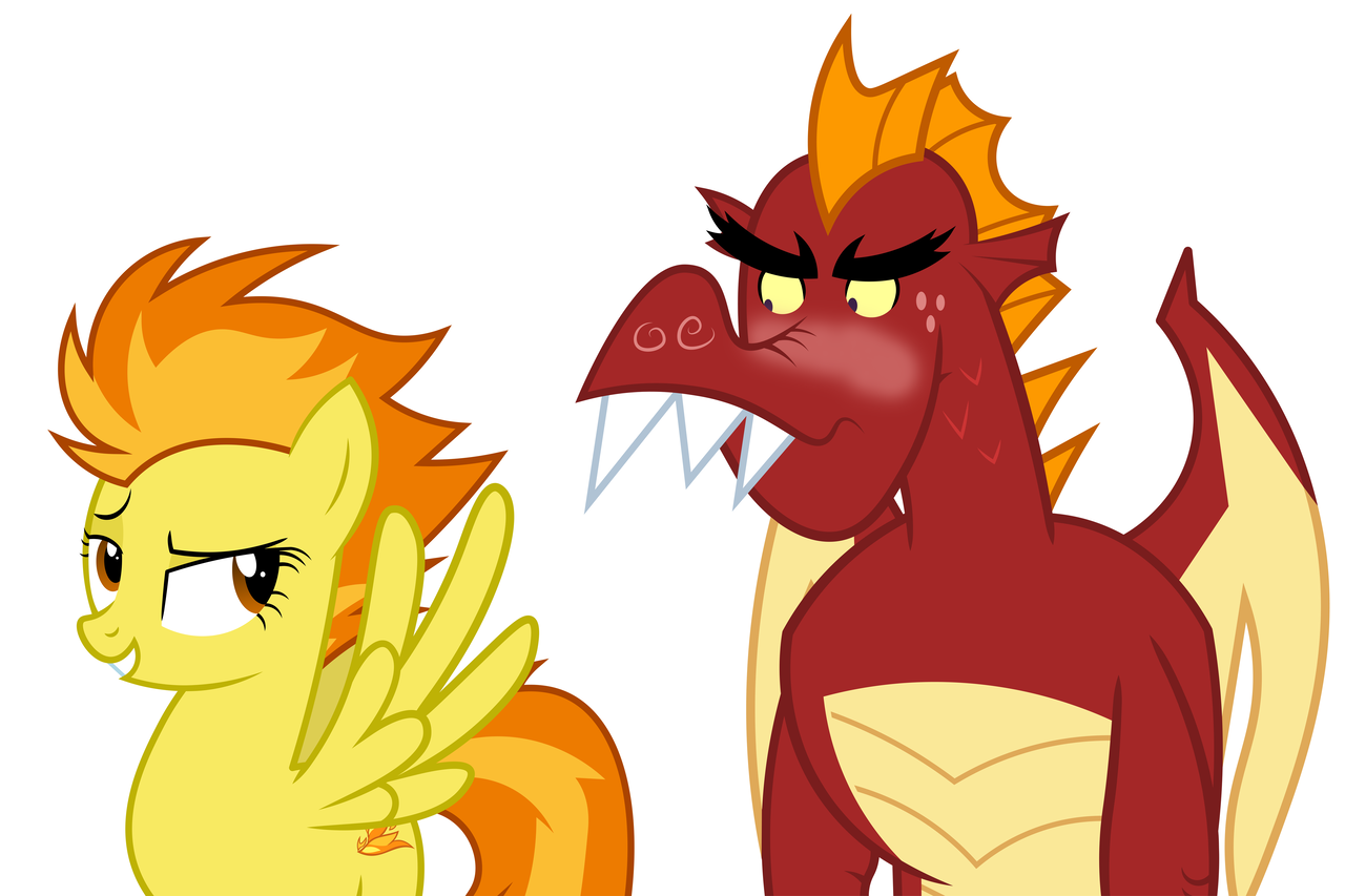 #1438728 - safe, artist:spottedlions, garble, spitfire, dragon, pegasus ...
