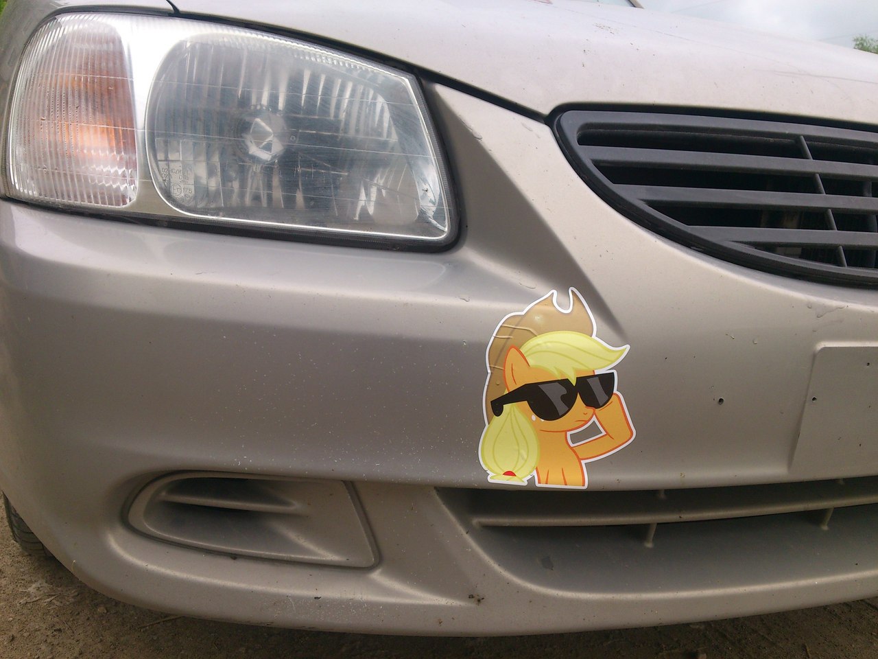 #1448432 - safe, applejack, pony, car, hyundai, hyundai accent, irl ...