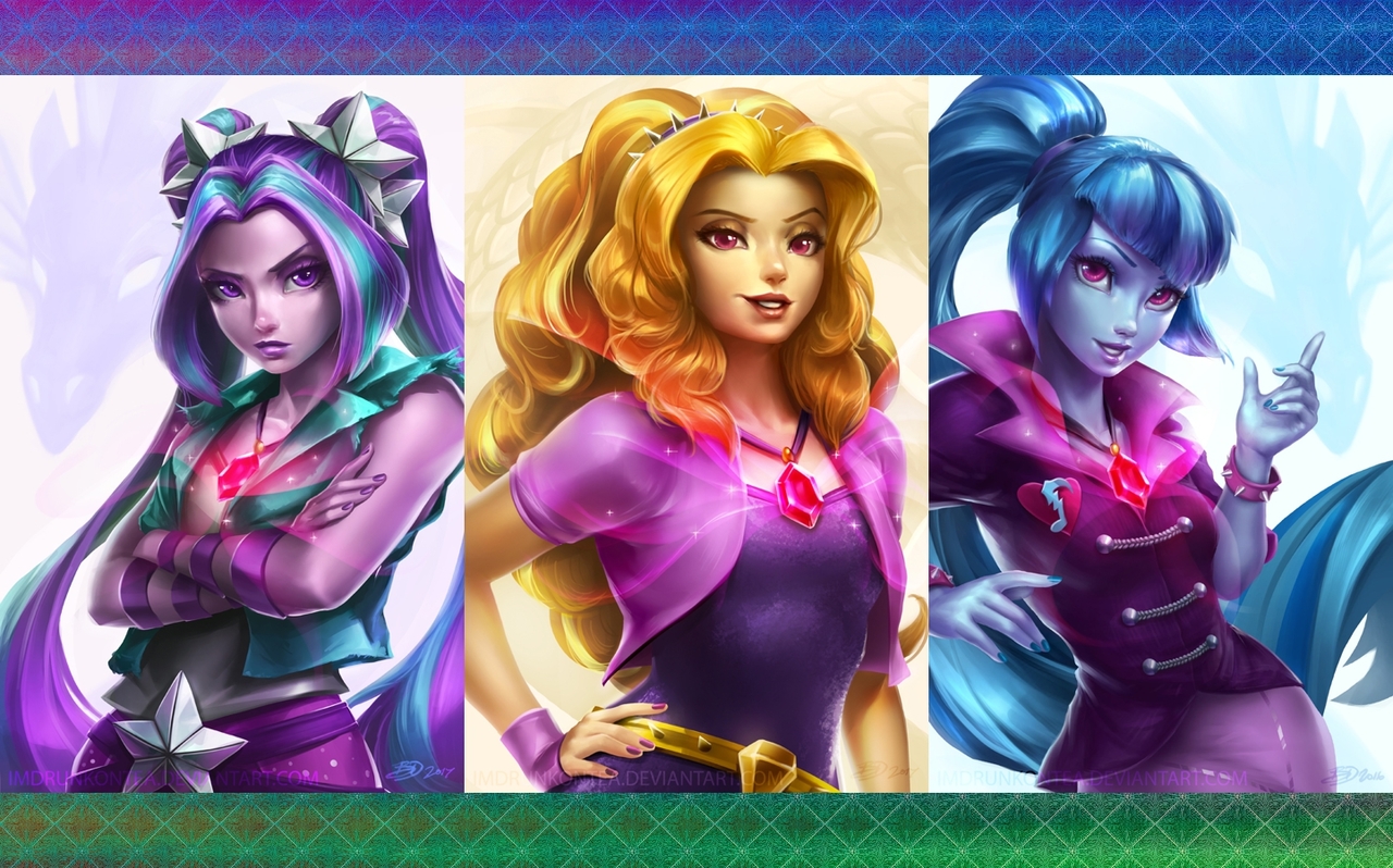 #1427827 - safe, artist:imdrunkontea, edit, adagio dazzle, aria blaze ...