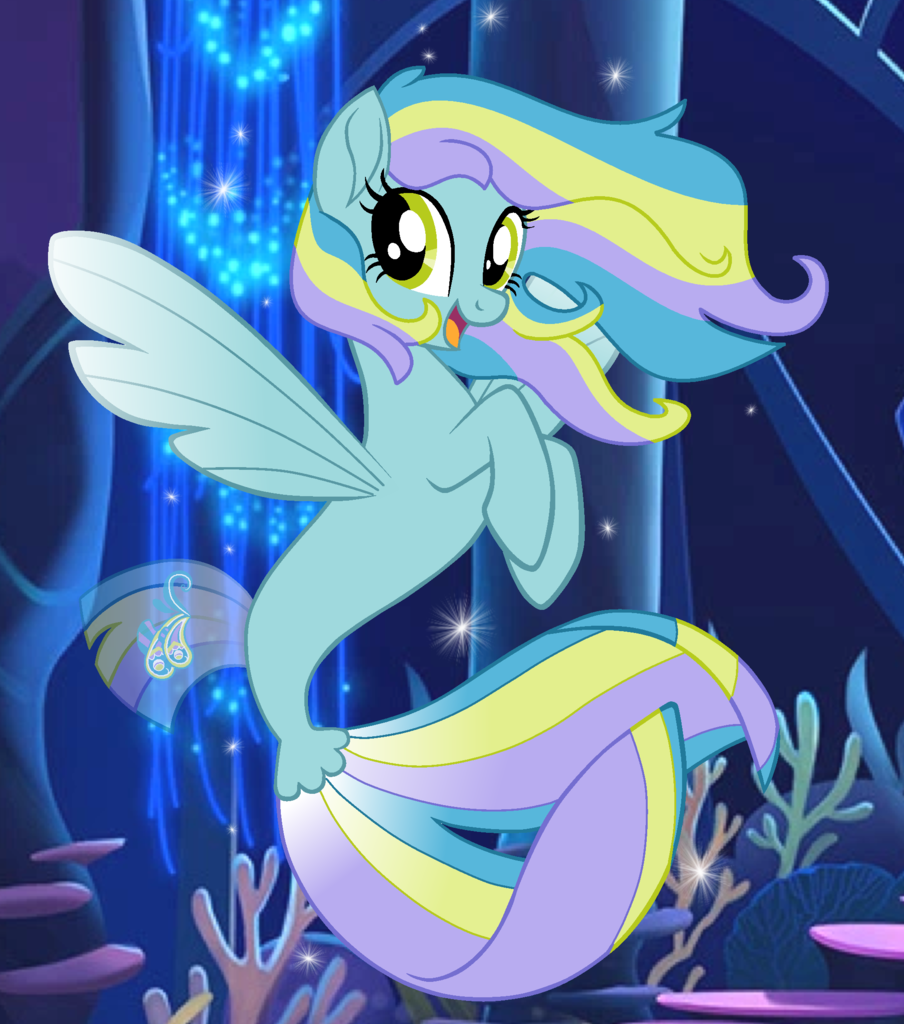 #1450807 - safe, artist:monkfishyadopts, oc, oc only, oc:kelpaquatis, merpony, pegasus, seapony ...