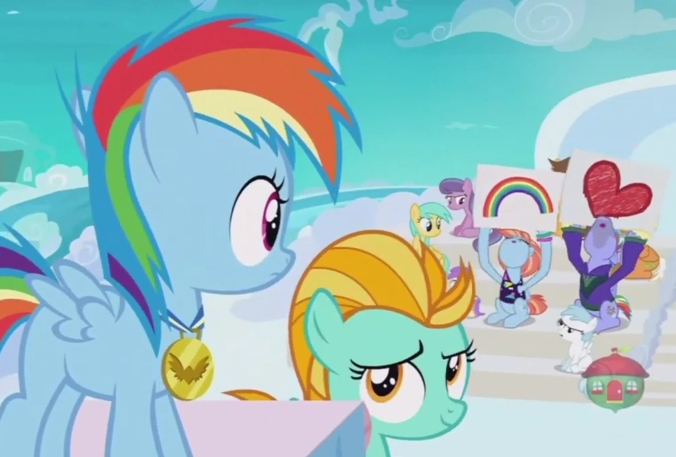 #1431135 - safe, screencap, bow hothoof, lightning dust, rainbow dash ...