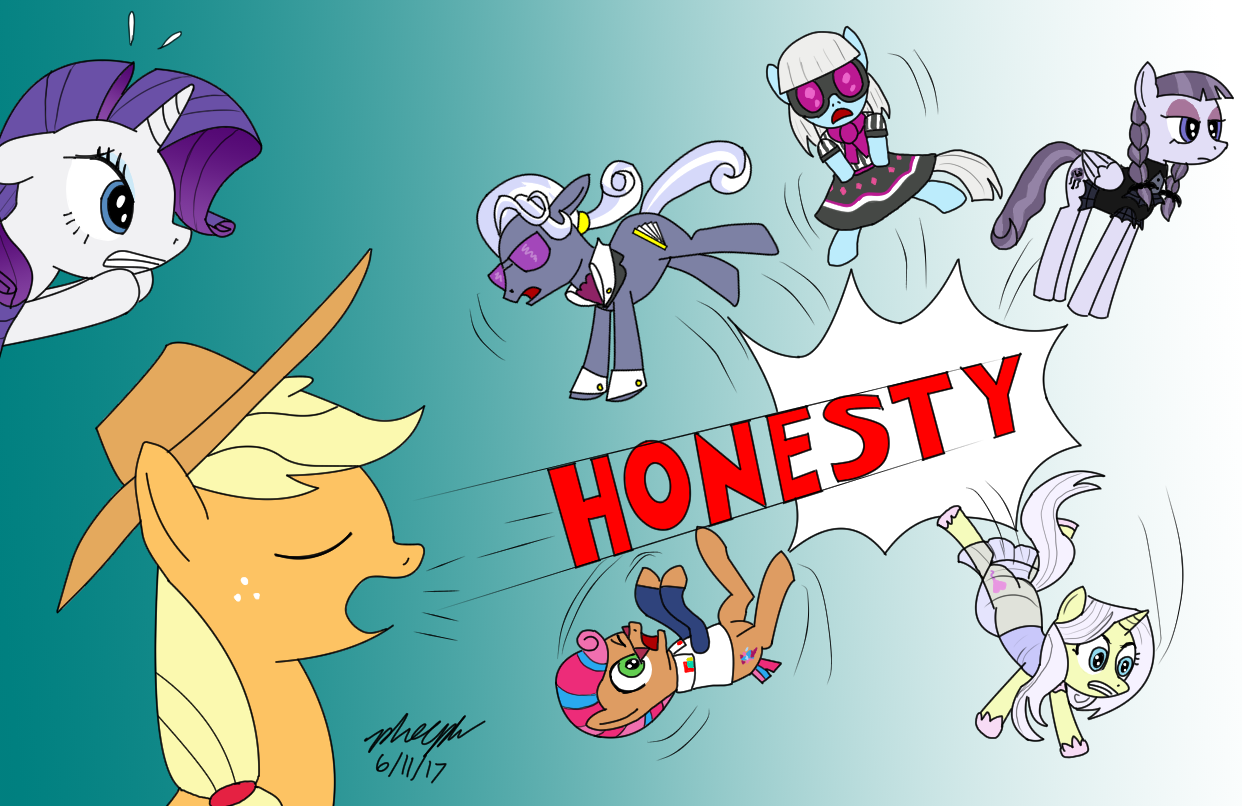 #1459500 - safe, artist:pheeph, applejack, hoity toity, inky rose, lily ...