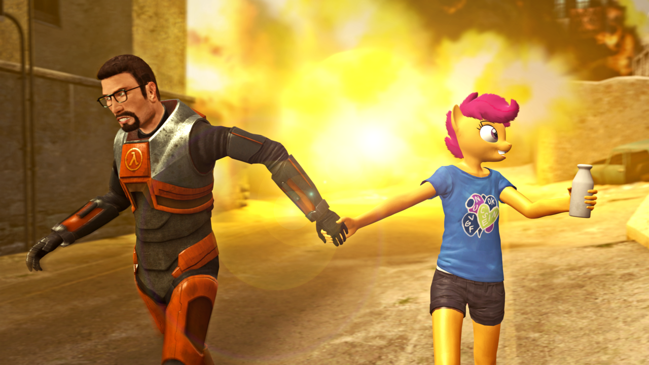 #1476580 - safe, artist:reufmet, scootaloo, anthro, g4, 3d, gordon ...