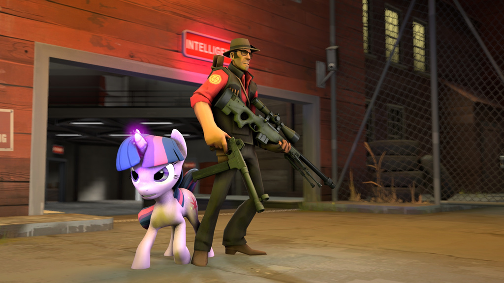 #1495361 - safe, twilight sparkle, pony, g4, 3d, crossover, sniper ...
