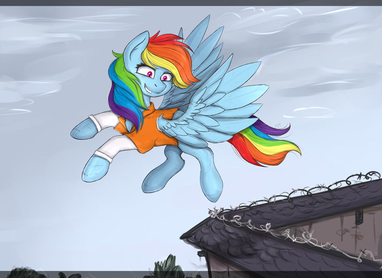 #1497656 - safe, artist:haruhi-il, rainbow dash, pony, flying, jail ...