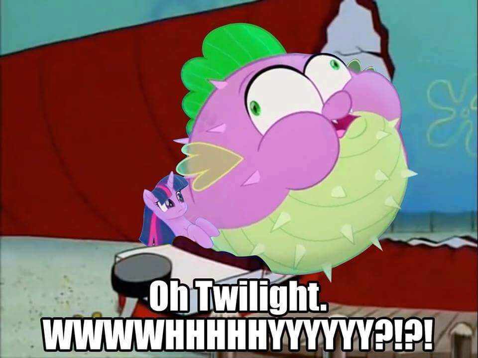 #1498282 - safe, edit, spike, twilight sparkle, puffer fish, g4, my ...