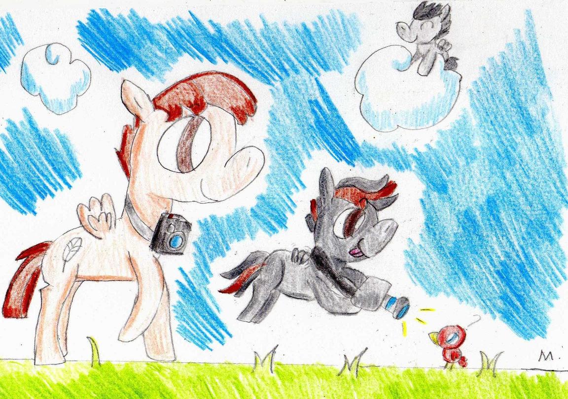 #1514908 - safe, artist:ptitemouette, featherweight, rumble, oc, oc ...