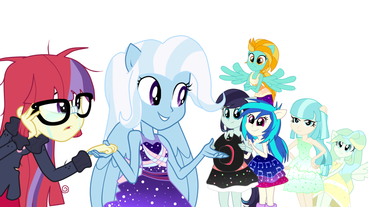 #1501316 - safe, artist:marian9, coco pommel, coloratura, dj pon-3, lightning dust, moondancer ...