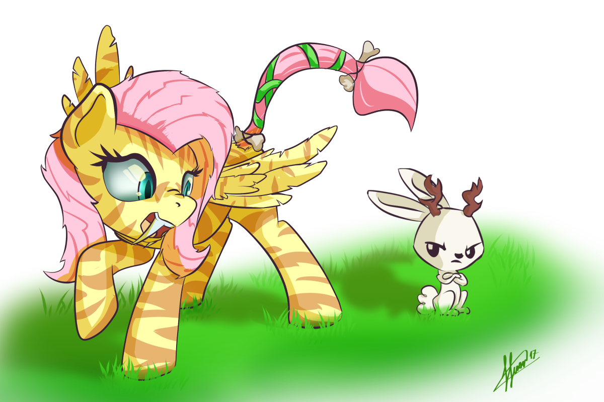 #1519711 - safe, artist:klemm, angel bunny, fluttershy, big cat ...