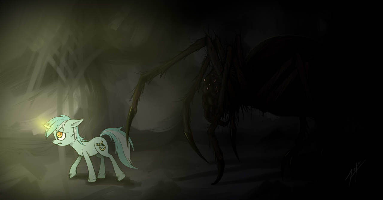 #1502463 - safe, artist:zetamad, lyra heartstrings, giant spider, pony ...