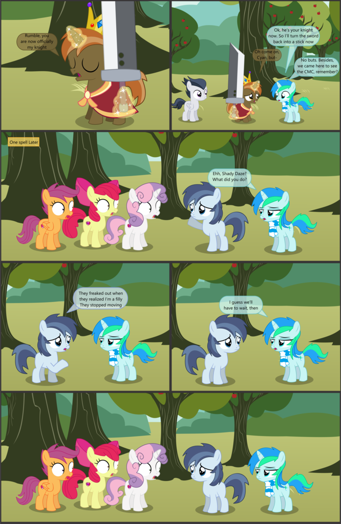 #1504860 - safe, artist:cyanlightning, apple bloom, button mash, rumble ...