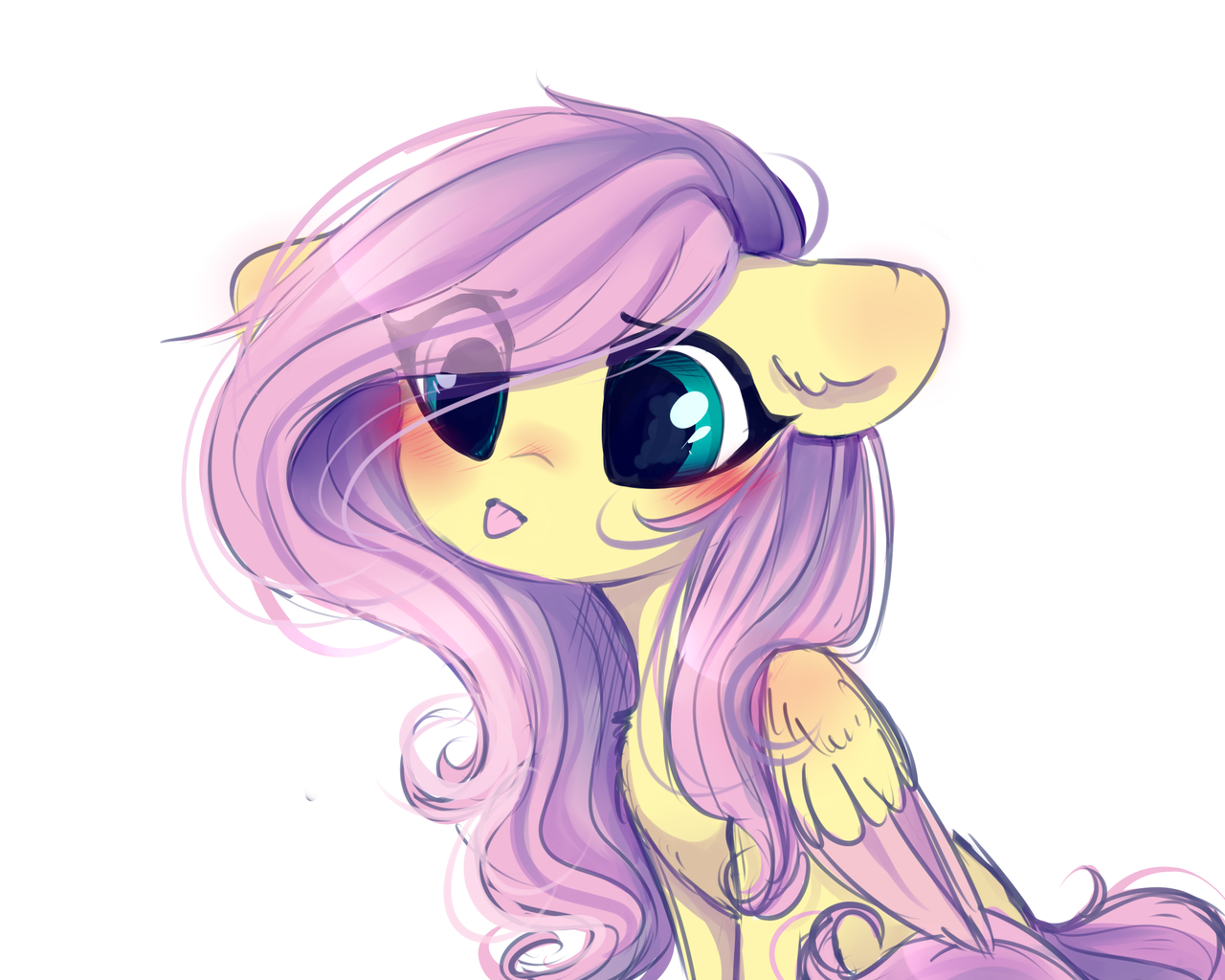 #1506161 - safe, artist:whiteliar, fluttershy, pony, :p, blushing ...