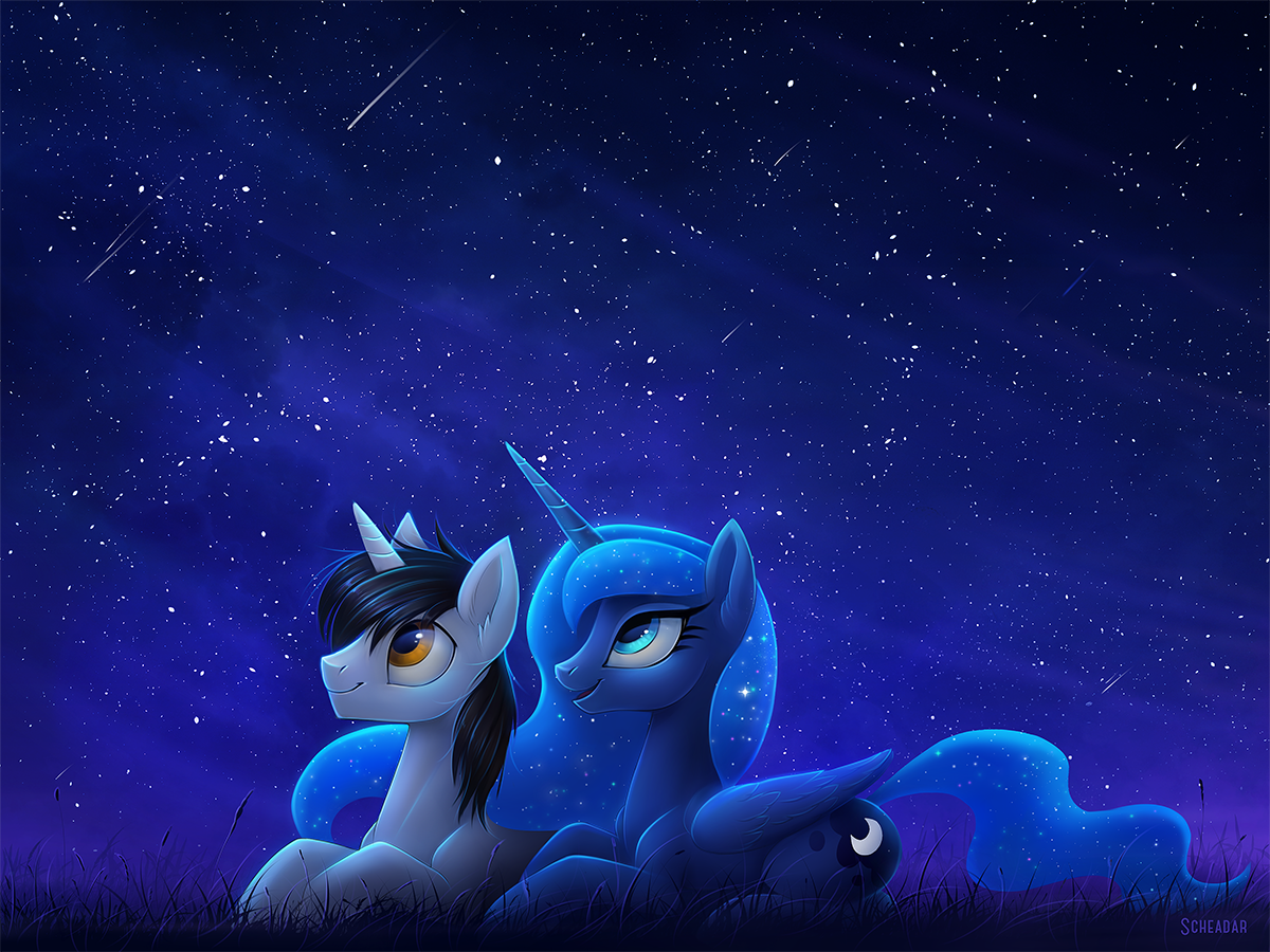 #1527066 - safe, artist:scheadar, princess luna, oc, oc:lunar evening ...