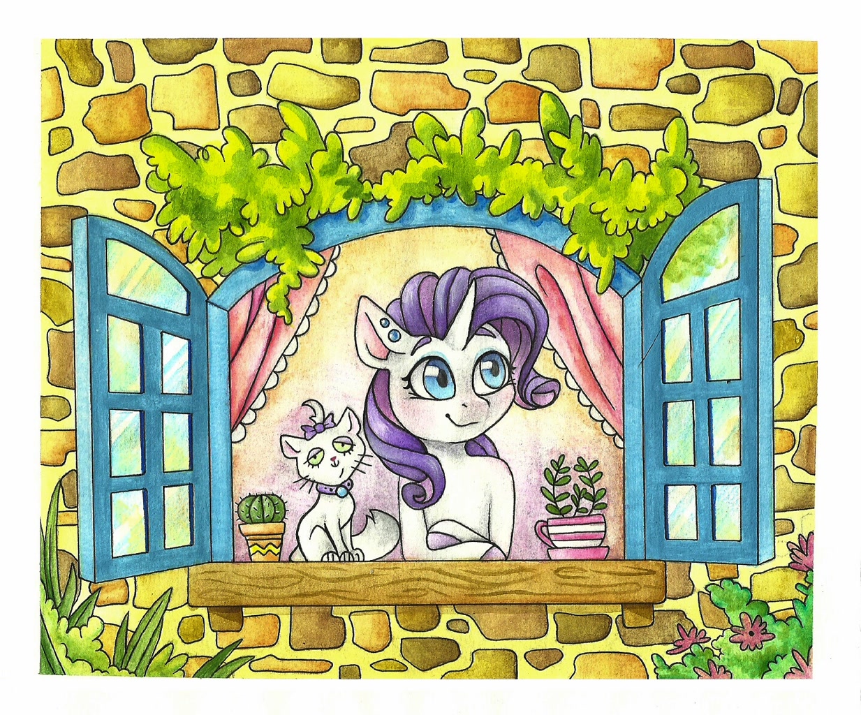 #1638858 - safe, artist:twixyamber, opalescence, rarity, cat, pony ...