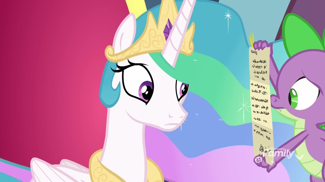 #1858774 - safe, screencap, princess celestia, spike, pony, g4, school raze, scroll - Derpibooru