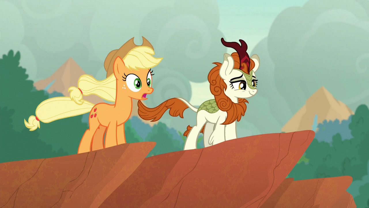 #1846073 - safe, screencap, applejack, autumn blaze, kirin, g4, sounds of silence, animated ...