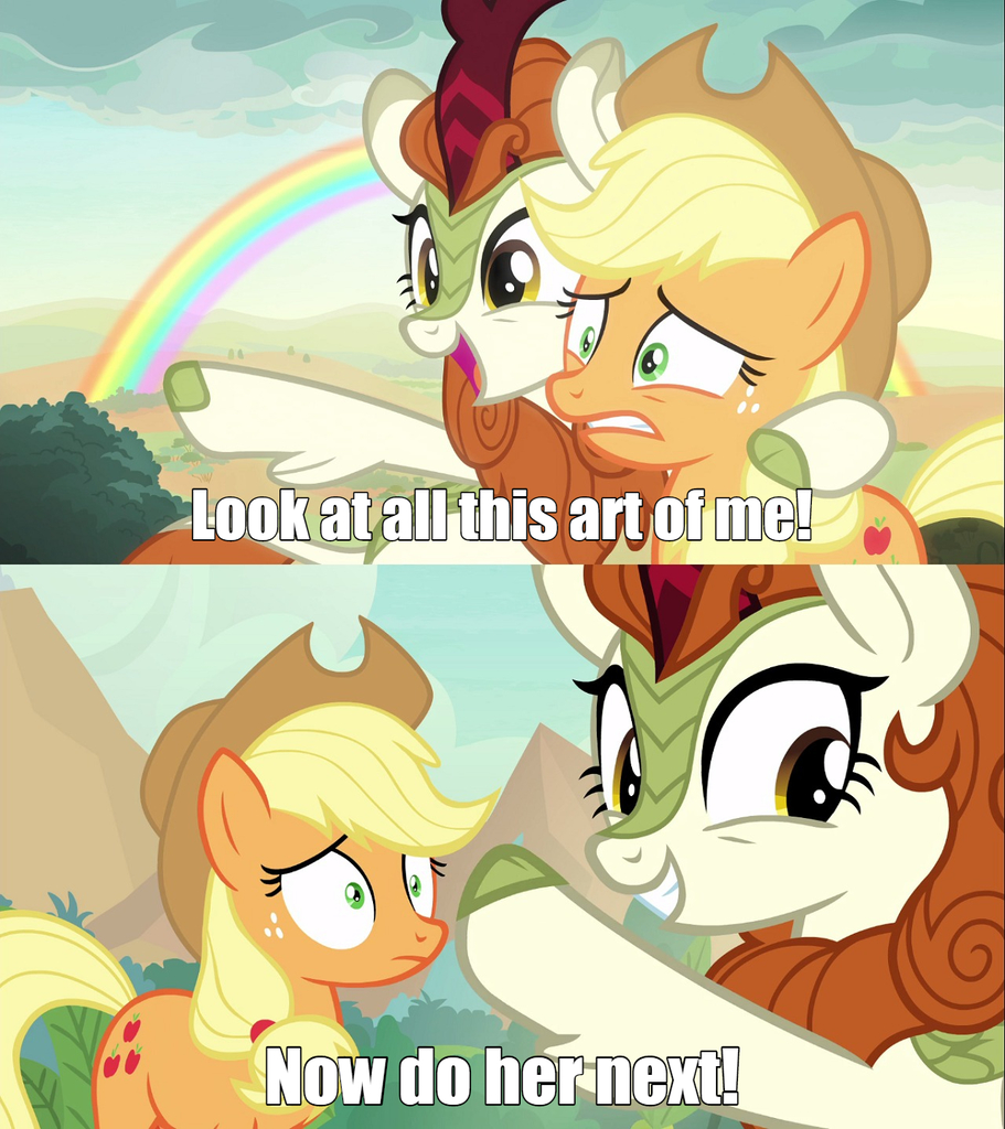 #1846225 - safe, edit, edited screencap, screencap, applejack, autumn blaze, kirin, pony, sounds ...