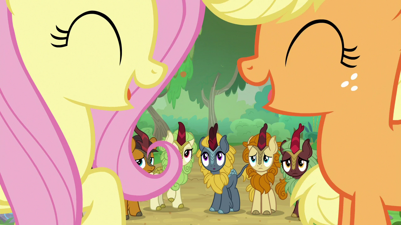 #1846603 - safe, screencap, applejack, autumn afternoon, cinder glow, fluttershy, pumpkin smoke ...